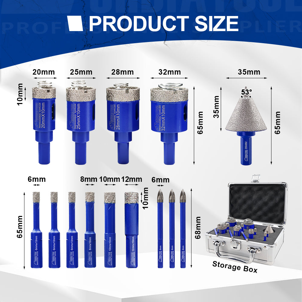 SHDIATOOL 14PCS 6-32MM Diamond Triangle Shank Drill Core Bits 1-3/8" Chamfer Beveling Bit 6MM ...