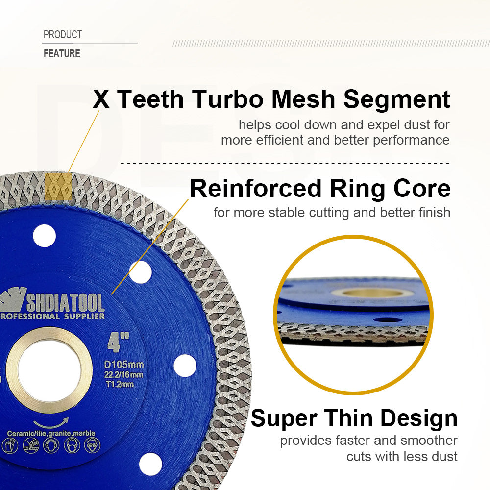 SHDIATOOL 4"/4.5"/5" X Mesh Turbo Diamond Saw Blade Cutting Ceramic Po