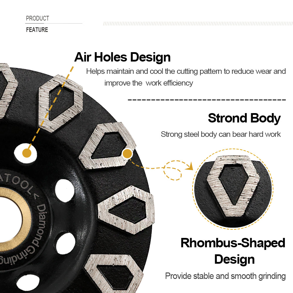SHDIATOOL Diamond Rhombus-Shaped Cup Wheel Dia 4"/100mm for Concrete ...